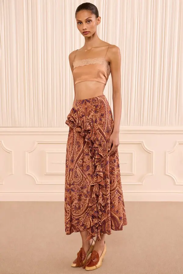 Ulla Johnson Riele Cascading Ruffle Silk Skirt - Rosette