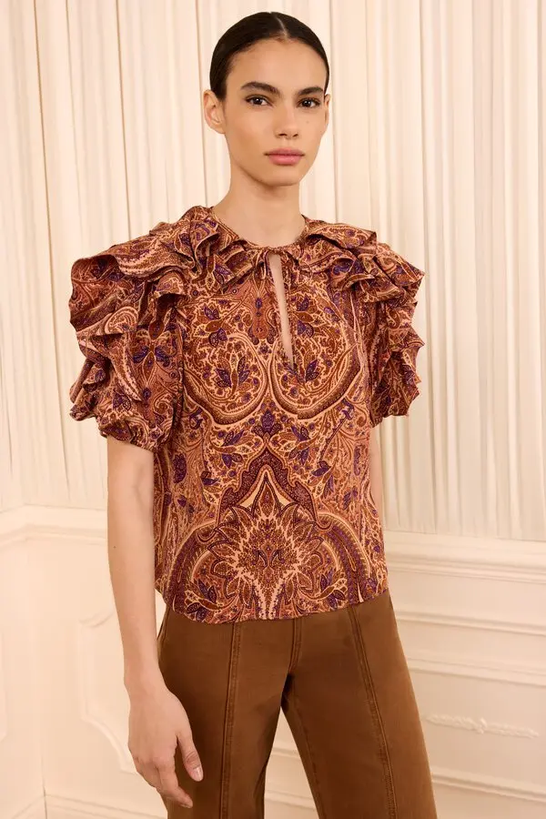 Ulla Johnson Josephine Short Sleeve Silk Top - Rosette