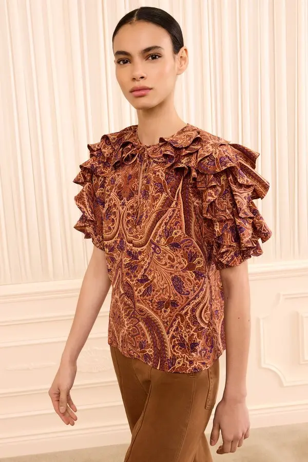 Ulla Johnson Josephine Short Sleeve Silk Top - Rosette