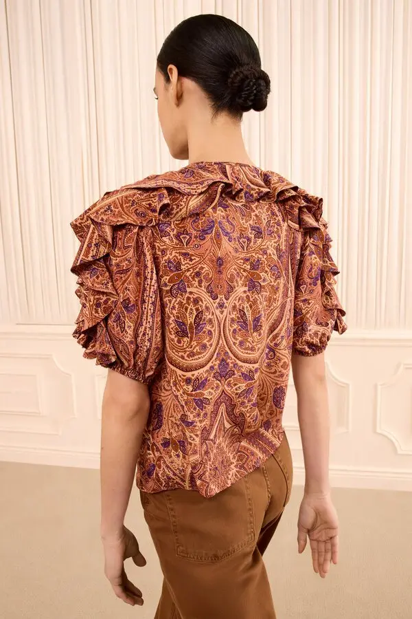 Ulla Johnson Josephine Short Sleeve Silk Top - Rosette