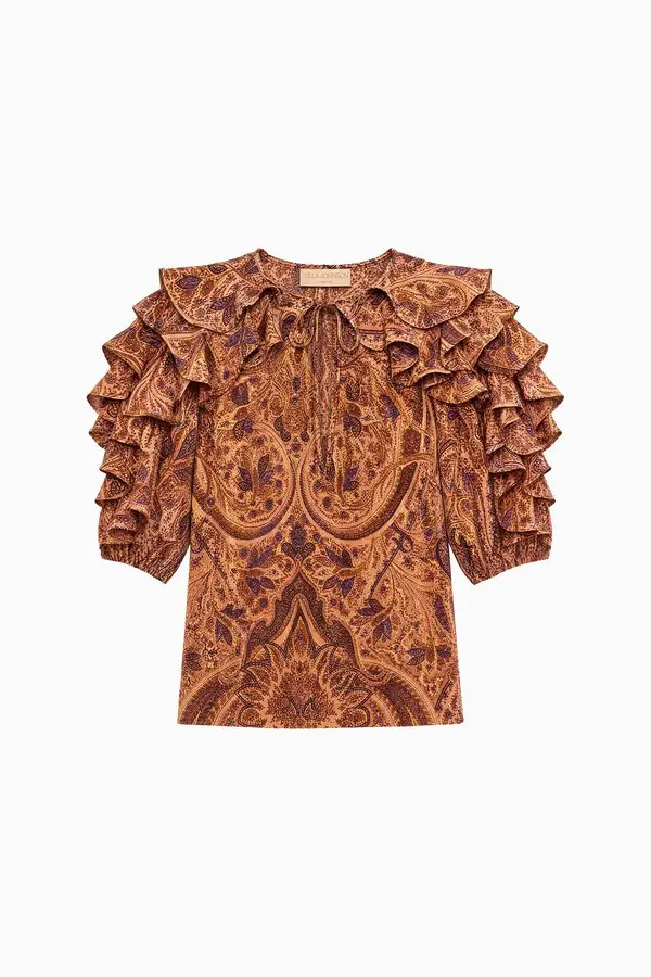 Ulla Johnson Josephine Short Sleeve Silk Top - Rosette