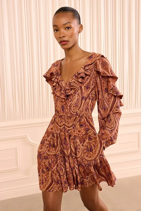 Ulla Johnson Vivi Long Sleeve Silk Mini Dress - Rosette