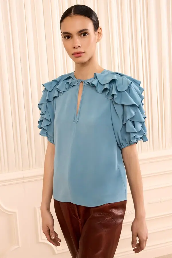 Ulla Johnson Josephine Short Sleeve Silk Top