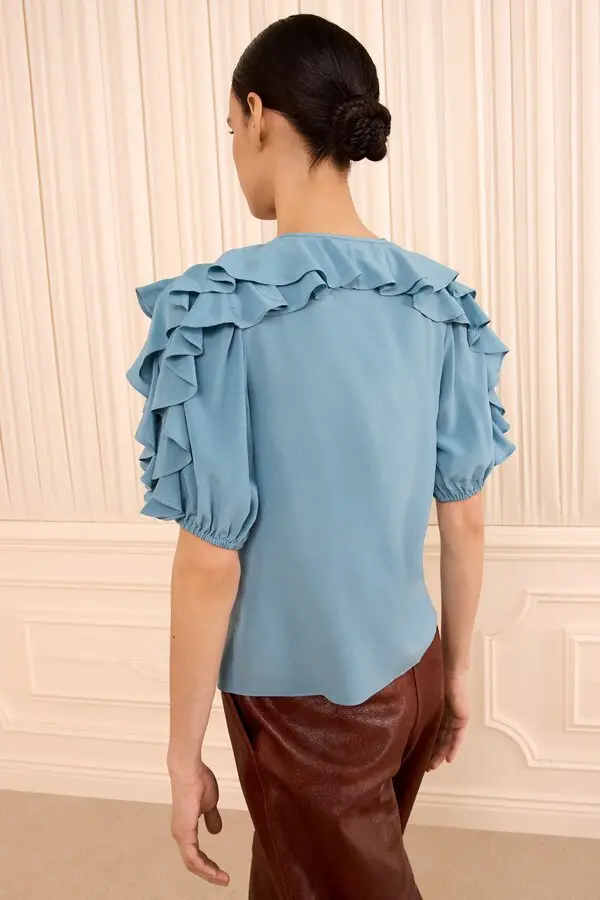 Ulla Johnson Josephine Ruffled Silk Top - Heron