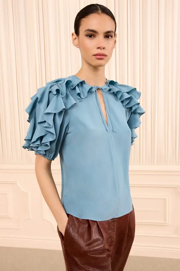 Ulla Johnson Josephine Short Sleeve Silk Top - Heron