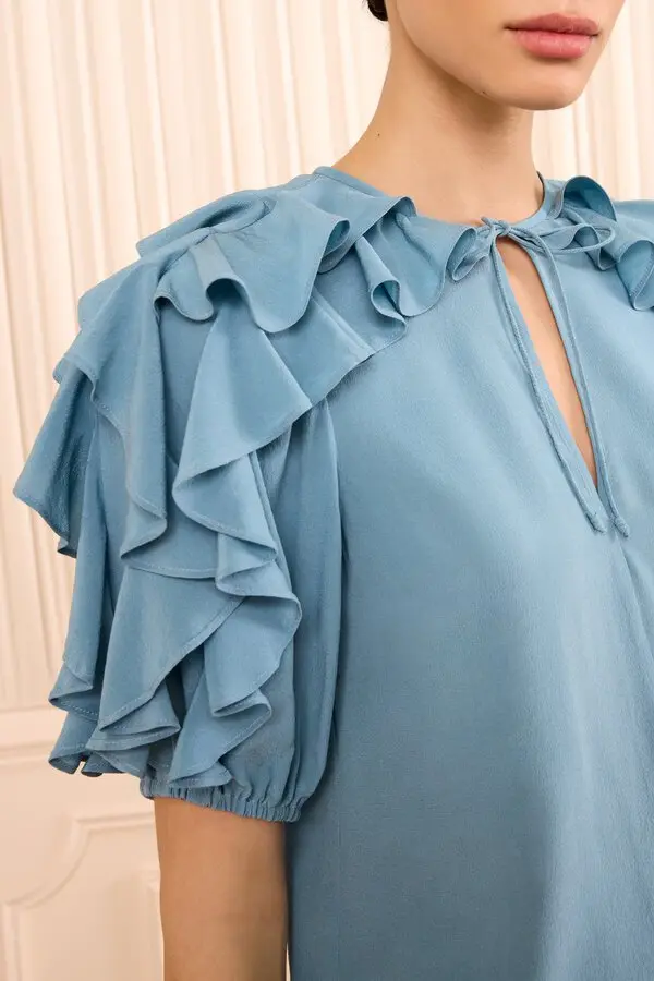 Ulla Johnson Josephine Short Sleeve Silk Top - Heron