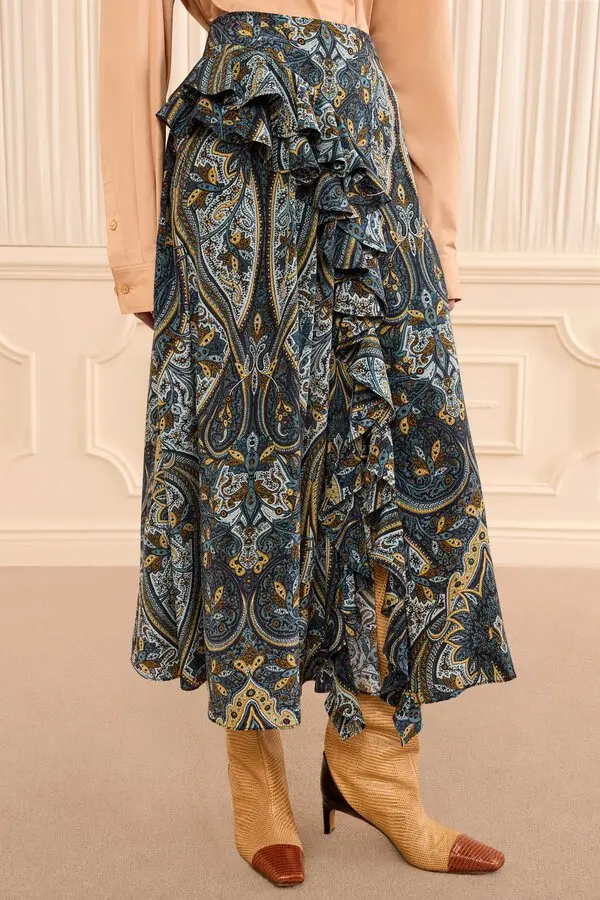 Ulla Johnson Riele Cascading Ruffle Silk Midi Skirt
