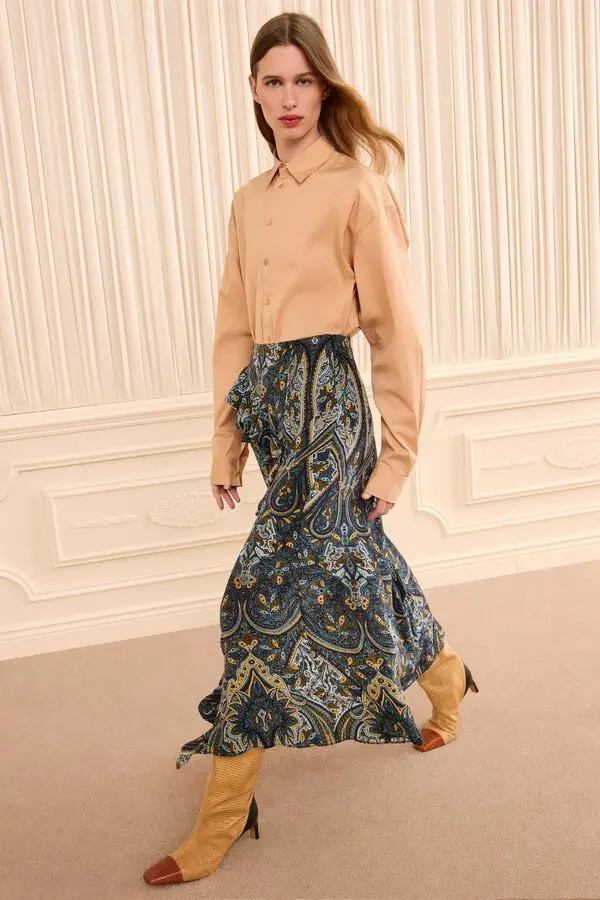 Ulla Johnson Riele Cascading Ruffle Silk Midi Skirt