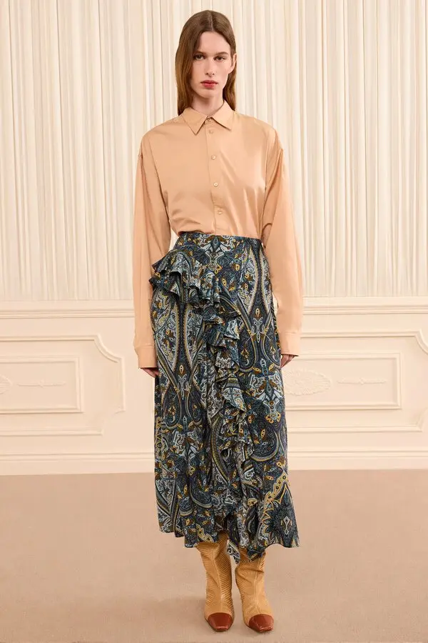 Ulla Johnson Riele Cascading Ruffle Silk Midi Skirt