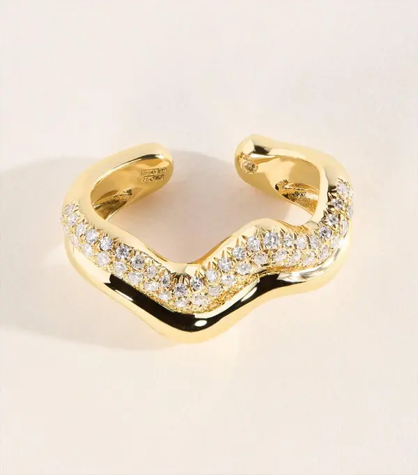 Shay Yellow And Diamond Wave Ear Cuff - Gold