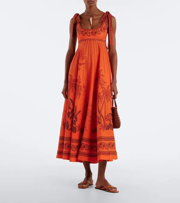 ALEMAIS Boathouse Printed Linen Midi Dress