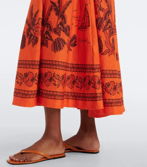 ALEMAIS Boathouse Printed Linen Midi Dress