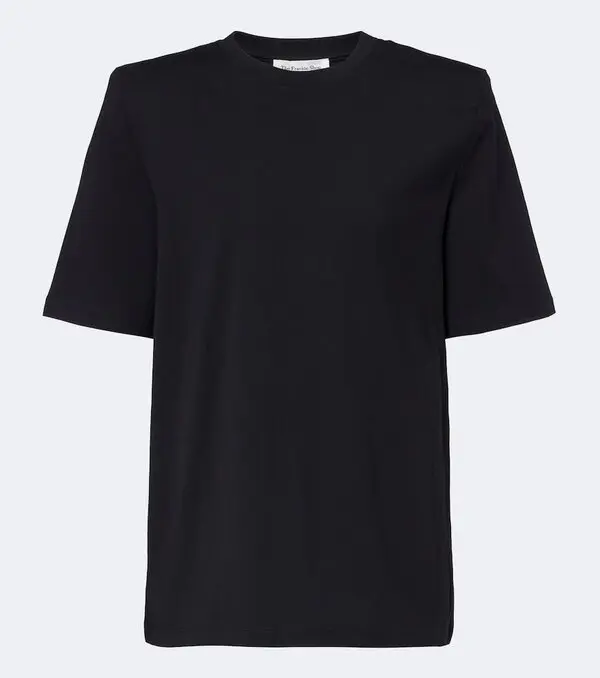 THE FRANKIE SHOP Carrington Cotton Jersey T-shirt With Padded Shoulders - Black