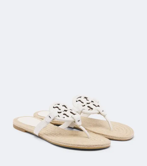 Tory Burch Miller Beaded Leather Thong Sandals - White