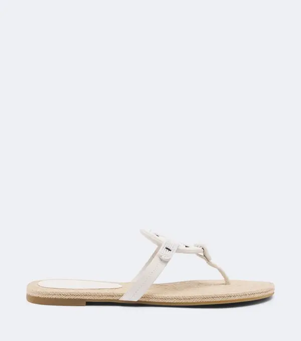 Tory Burch Miller Beaded Leather Thong Sandals - White