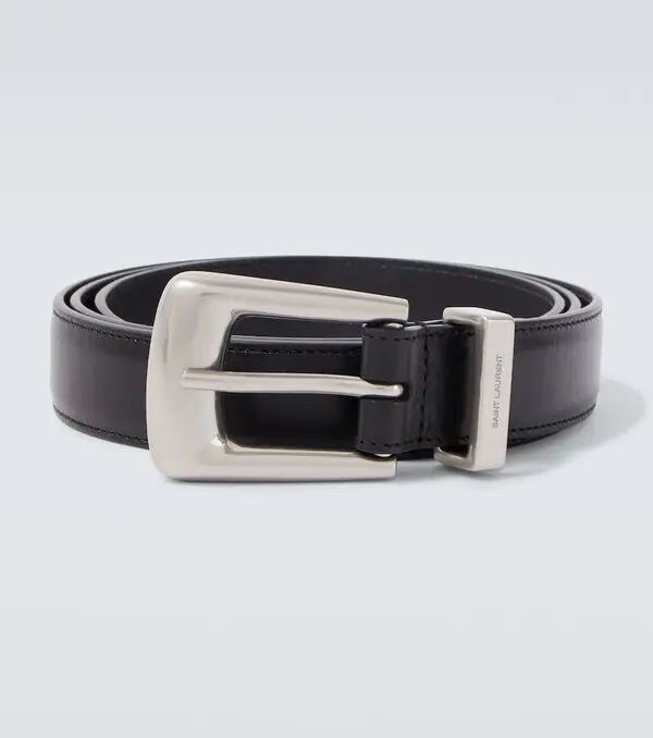 Saint Laurent Leather Belt With Gold Tone Buckle - Black