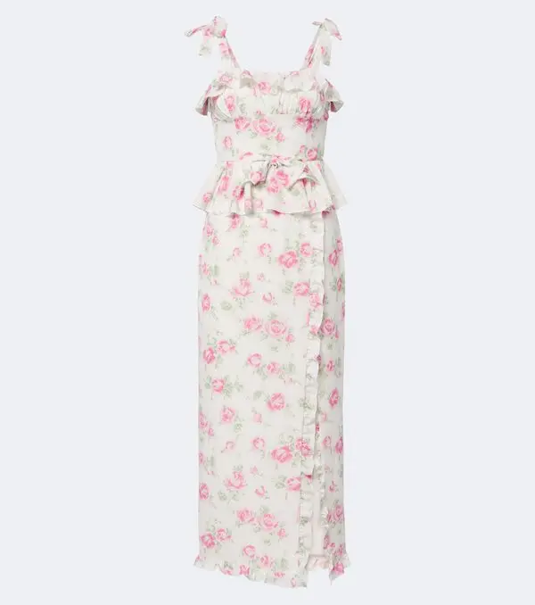 Alessandra Rich Floral Ruffled Silk Midi Dress - Pink