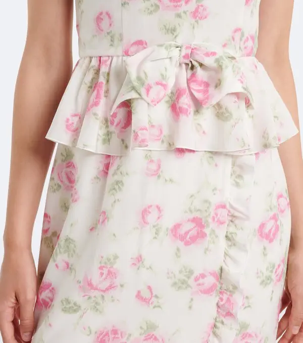 Alessandra Rich Floral Ruffled Silk Midi Dress - Pink