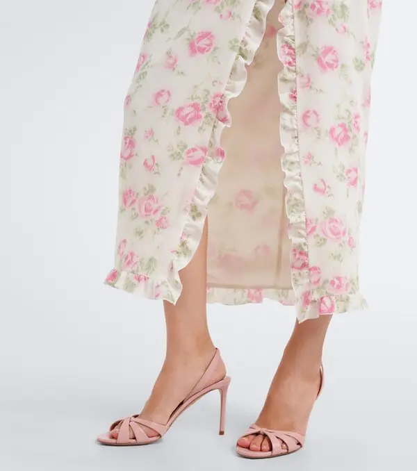 Alessandra Rich Floral Ruffled Silk Midi Dress - Pink