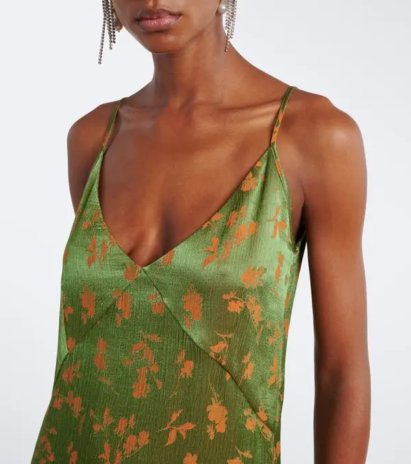 Dries Van Noten Floral Jacquard Satin Slip Dress - Green