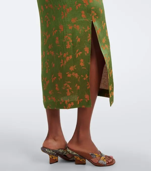 Dries Van Noten Floral Jacquard Satin Slip Dress - Green