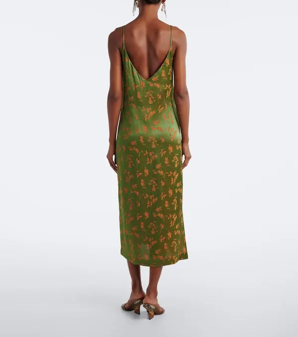Dries Van Noten Floral Jacquard Satin Slip Dress - Green