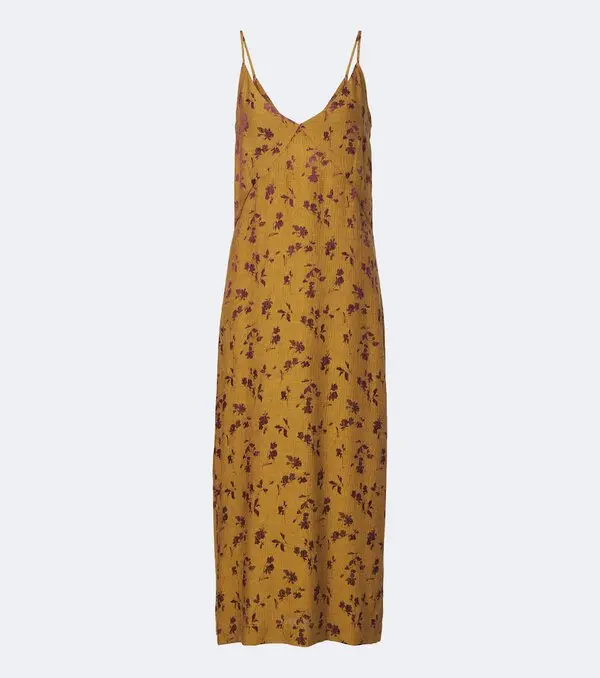 Dries Van Noten Floral Jacquard Satin Slip Dress - Yellow