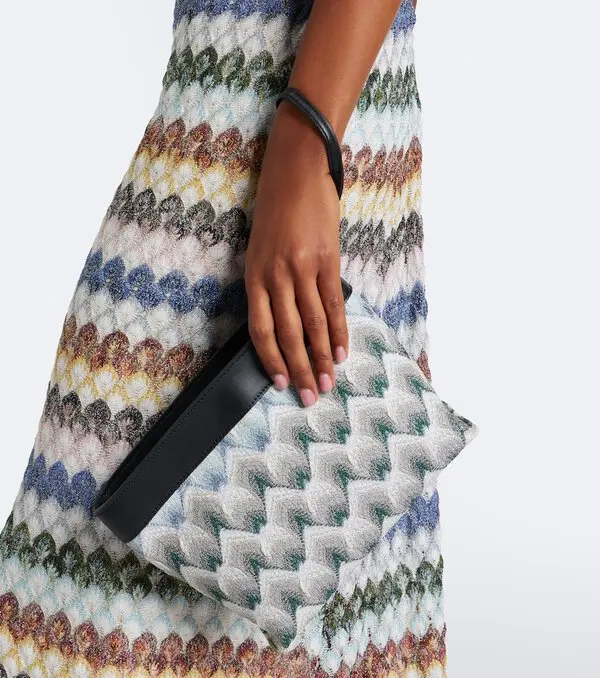Missoni Mini Leather-trimmed Lamé Pouch - Green
