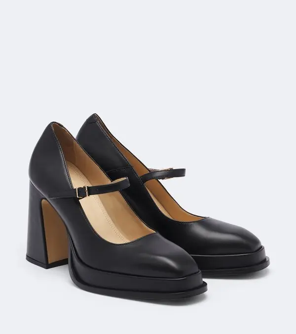 SOULIERS MARTINEZ Casilda Leather Platform Mary Jane Pumps - Black