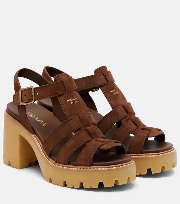 Prada Suede Platform Sandals - Brown