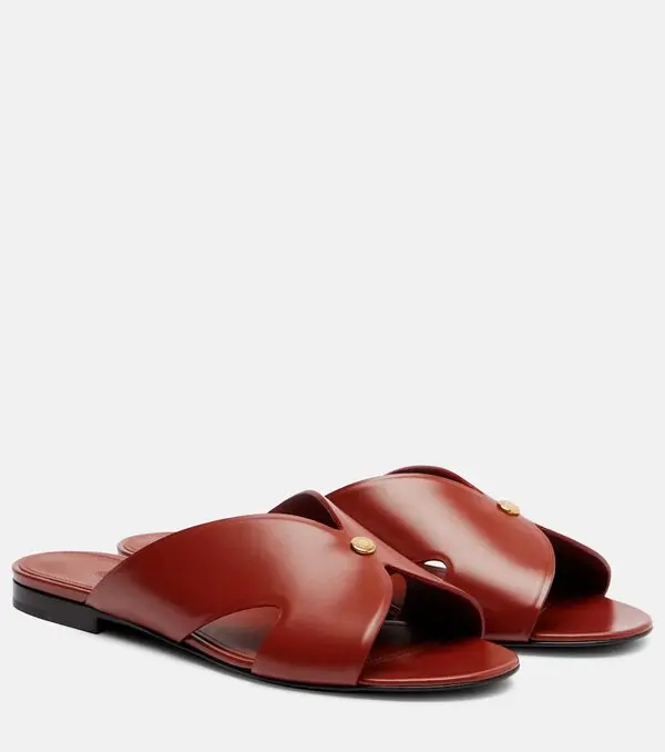 Loro Piana Leather Slides - Brown