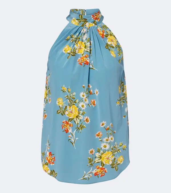 Veronica Beard Kovi Floral Halterneck Silk-blend Top - Blue