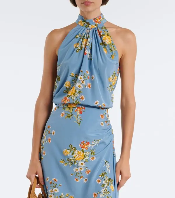 Veronica Beard Kovi Floral Halterneck Silk-blend Top