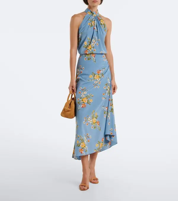 Veronica Beard Kovi Floral Halterneck Silk-blend Top