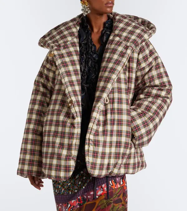 Dries Van Noten Gingham Check Cotton Hooded Puffer Jacket