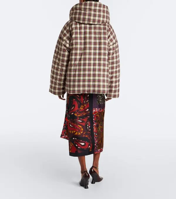 Dries Van Noten Gingham Check Cotton Hooded Puffer Jacket