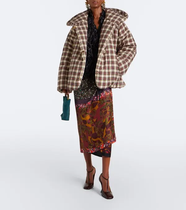 Dries Van Noten Gingham Check Cotton Hooded Puffer Jacket