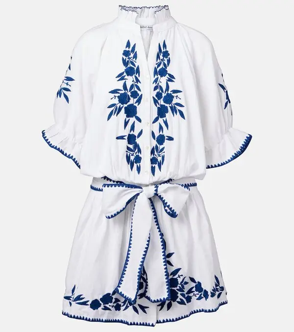 JULIET DUNN Embroidered Cotton And Linen Minidress - White