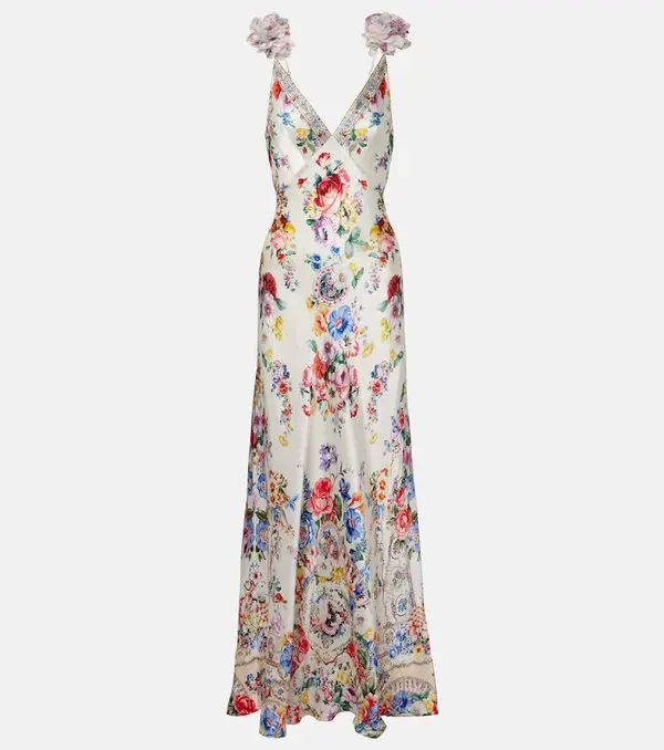 Camilla Embellished Floral Silk Slip Dress - Multicoloured