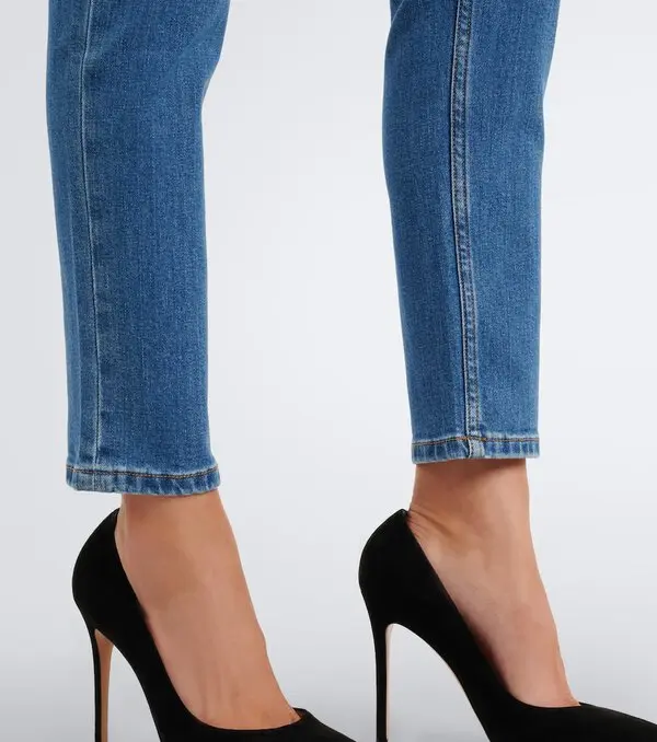 Balmain Belted High-rise Cropped Jeans In Bleu Jean Fonce