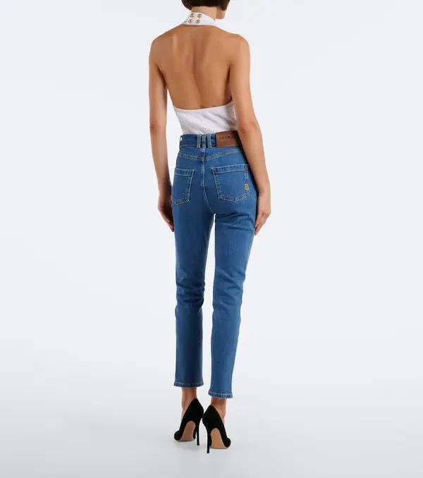 Balmain Belted High-rise Cropped Jeans In Bleu Jean Fonce