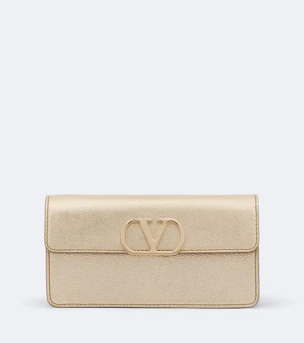 Valentino Garavani Vlogo Metallic Leather Wallet On Chain