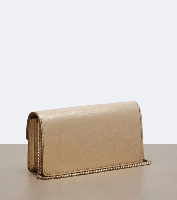 Valentino Garavani Vlogo Metallic Leather Wallet On Chain