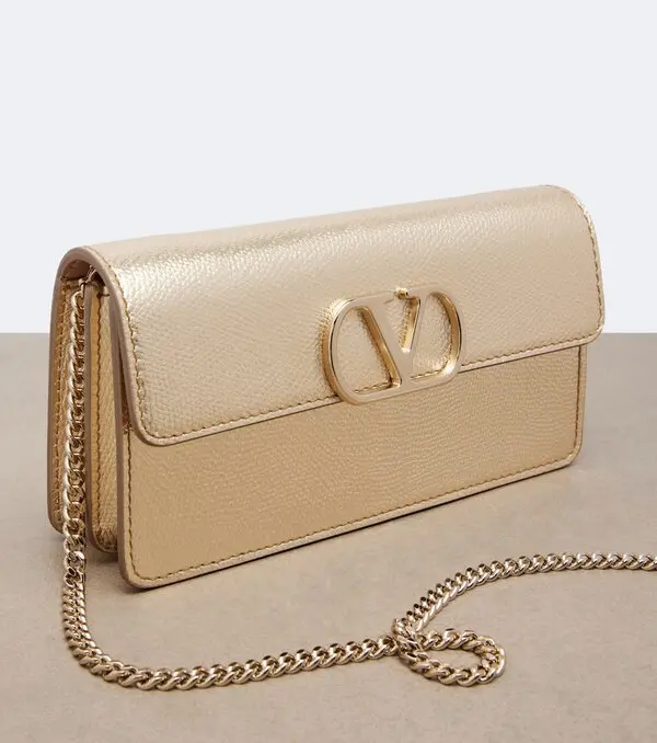 Valentino Garavani Vlogo Metallic Leather Wallet On Chain