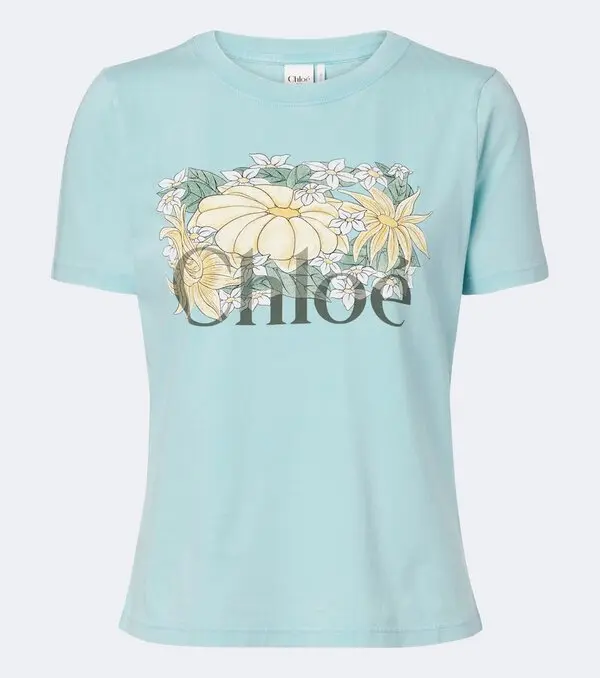 Chloé Logo Printed Cotton T-shirt - Blue