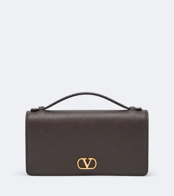 Valentino Garavani Vlogo Signature Mini Leather Wallet On Chain - Brown