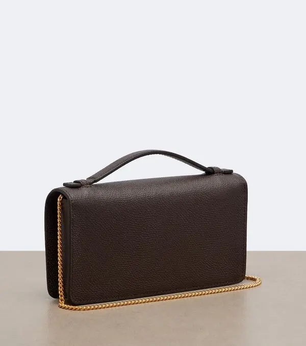 Valentino Garavani Vlogo Signature Mini Leather Wallet On Chain - Brown