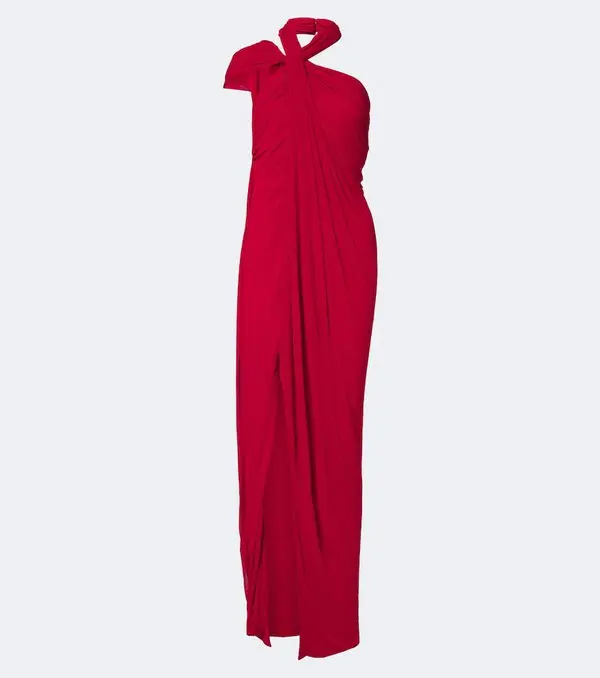 Balmain Draped Jersey Crêpe Gown With Side Slit