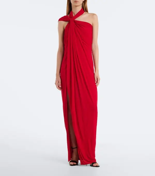 Balmain Draped Jersey Crêpe Gown With Side Slit