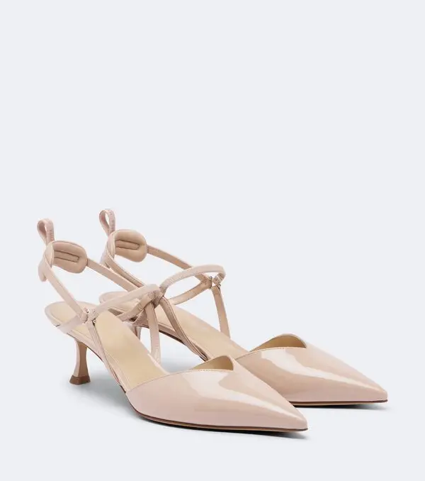 Fendi Slingback Patent Leather Pumps - Beige